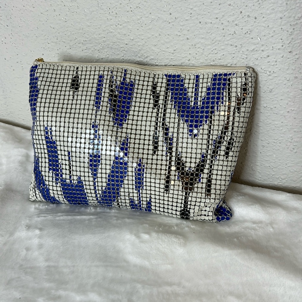 Felix Rey New York Metal Mesh Clutch Purse Blue & Whi… - Gem
